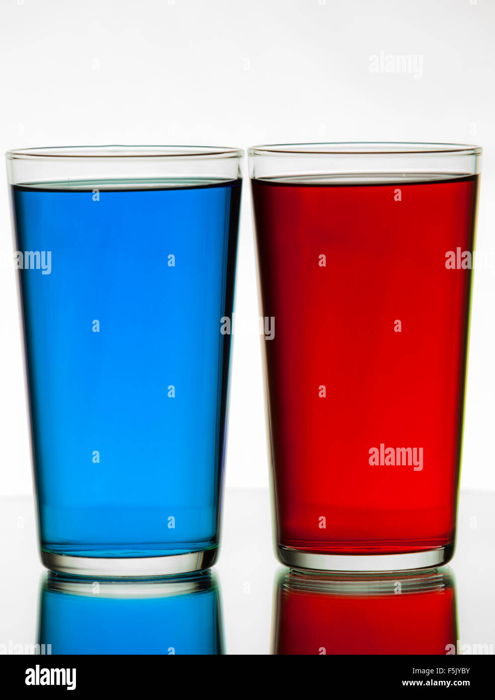 2 glasses containing coloured liquid against a plain background Stock ...