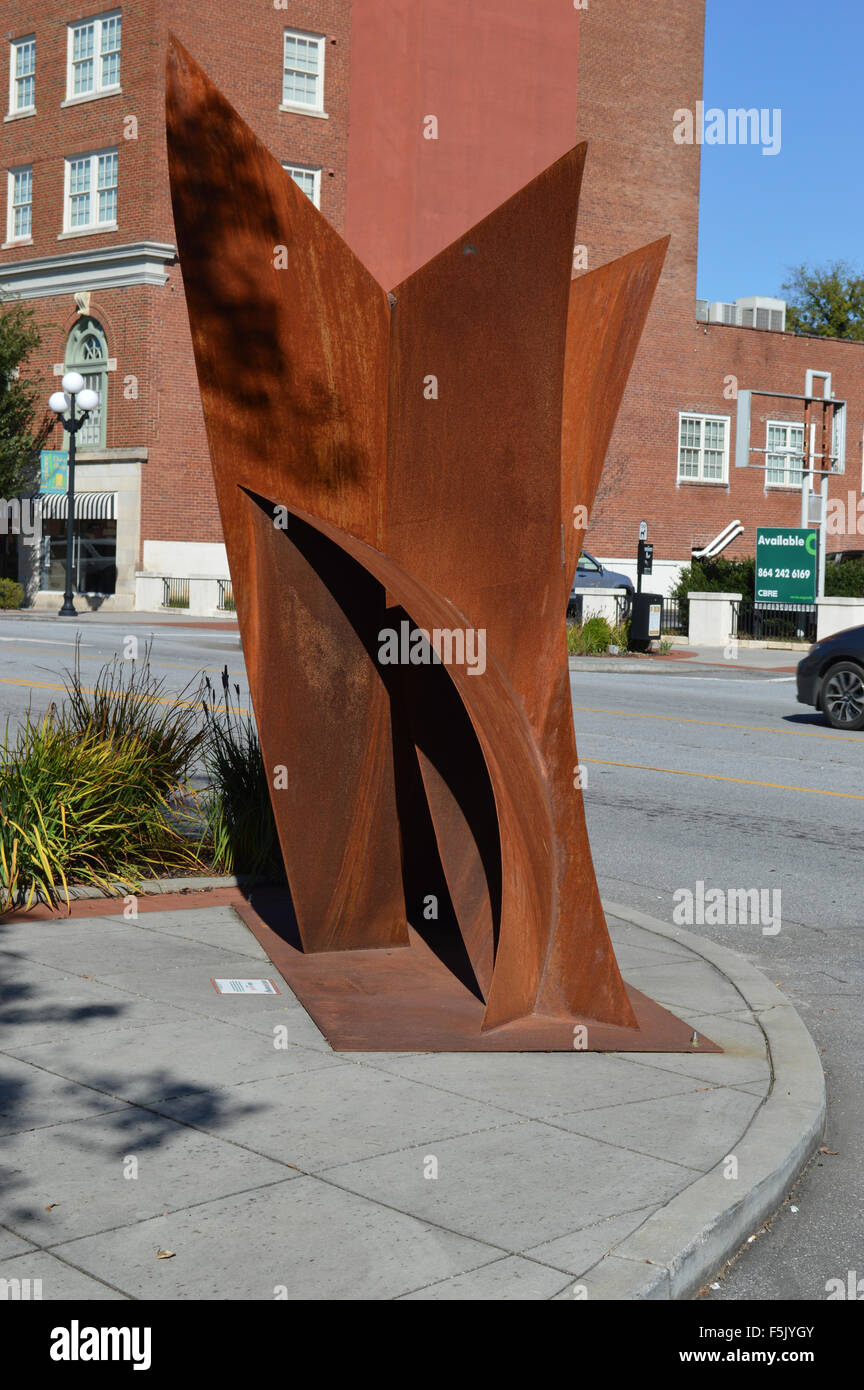 Steel Art located on Main Street Anderson, South Carolina Stock Photo ...