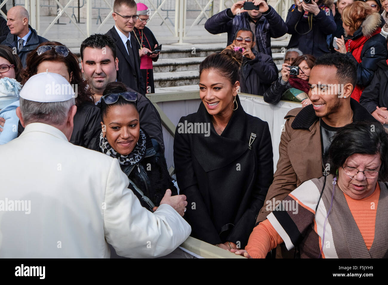 Lewis Hamilton and the actress Nicole Scherzinger meet Pope Francis in ...