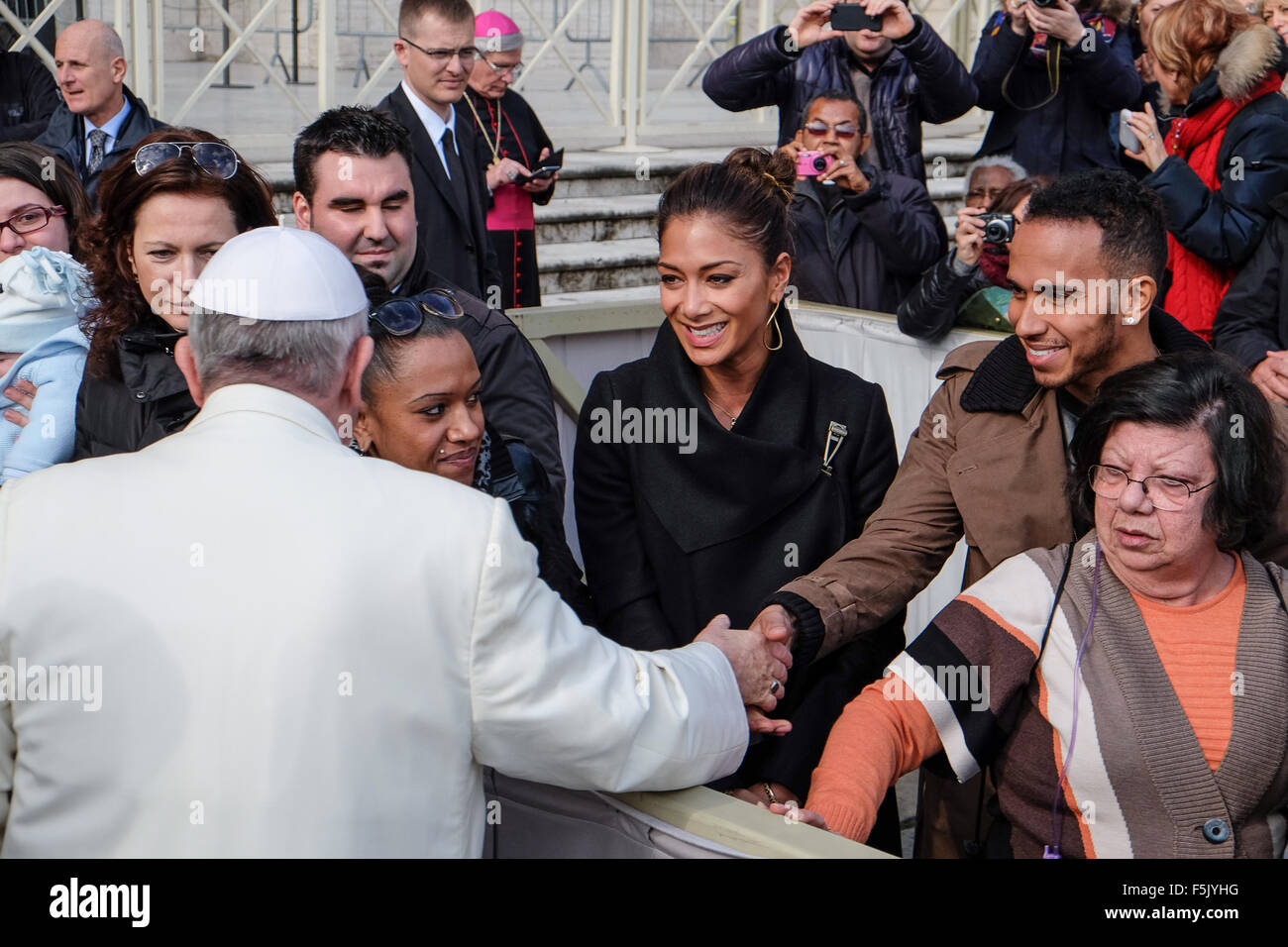 Lewis Hamilton and the actress Nicole Scherzinger meet Pope Francis in ...