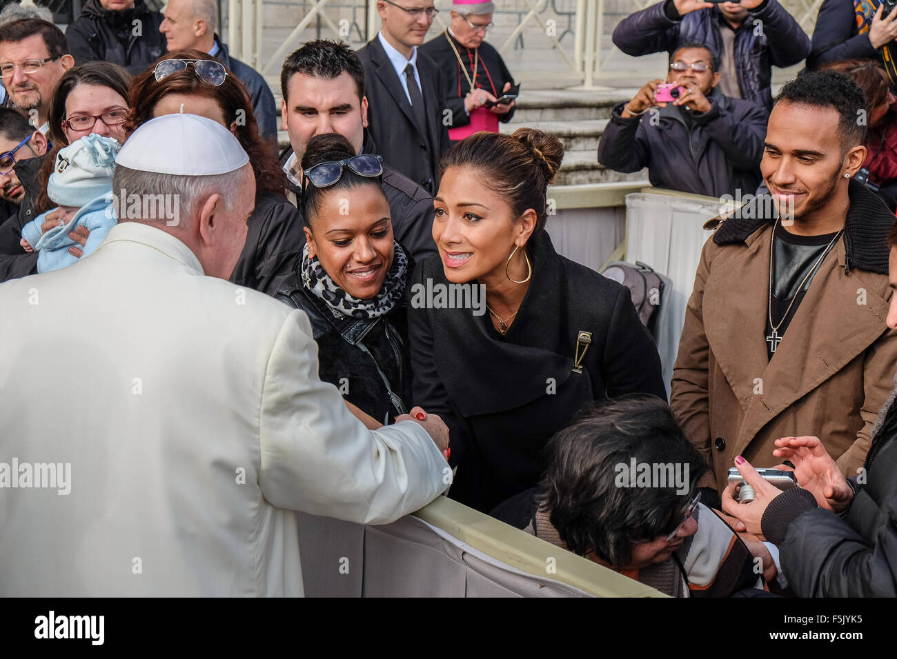 Lewis Hamilton and the actress Nicole Scherzinger meet Pope Francis in ...