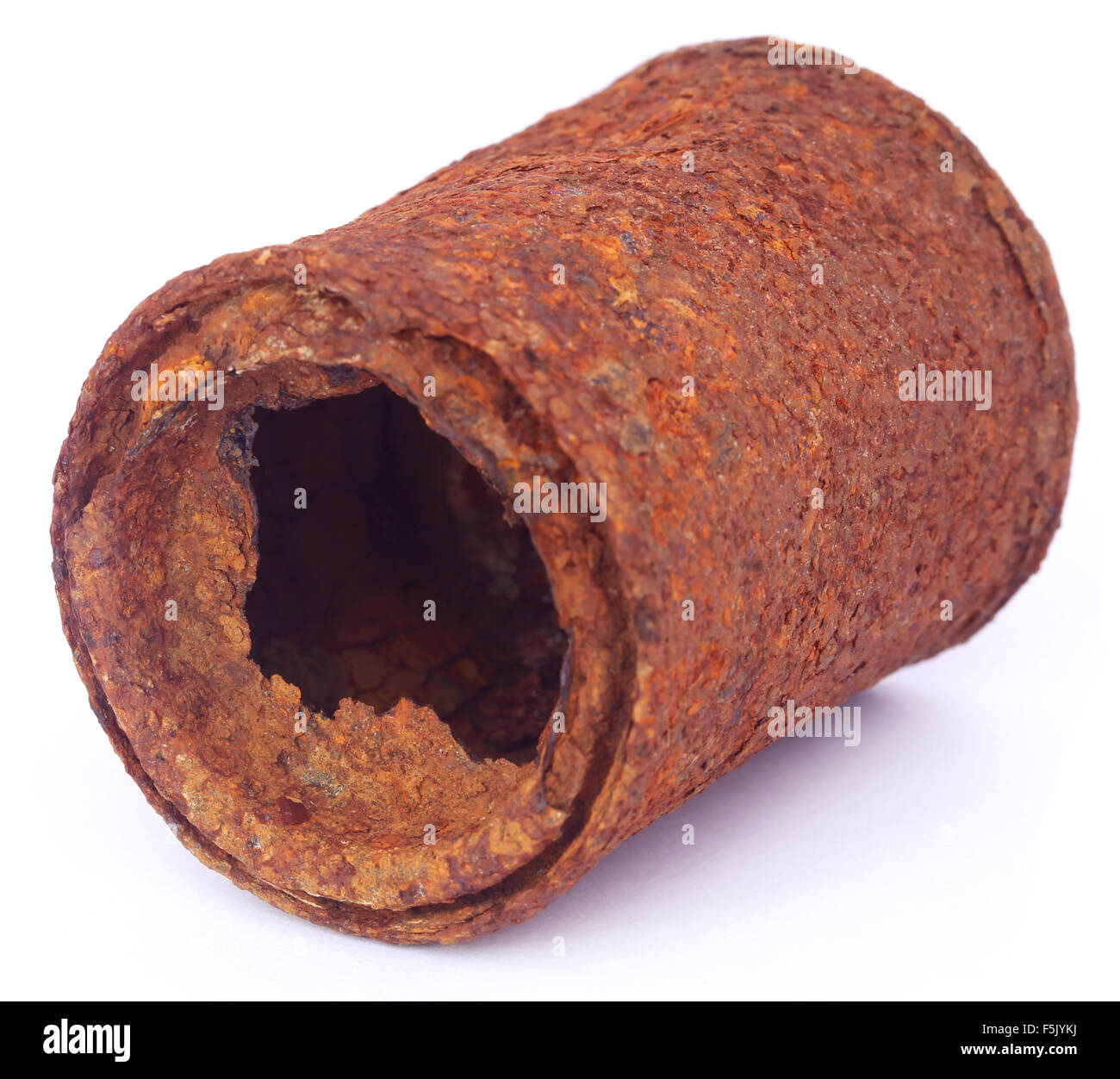 Old rusty iron can over white background Stock Photo - Alamy