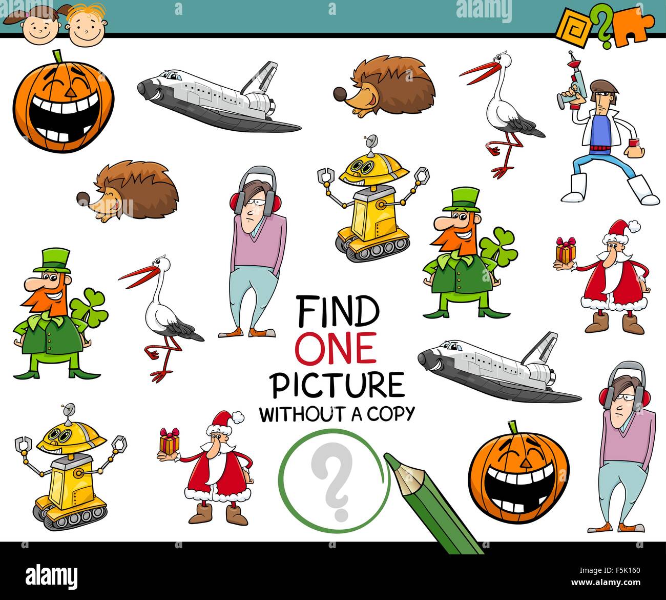 Cartoon Illustration of Educational Task of Single Picture Search for ...