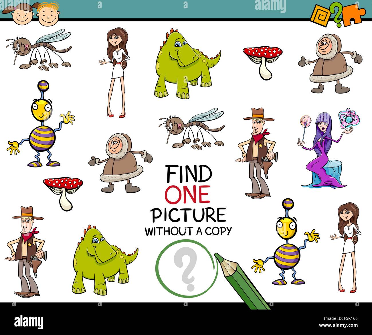 Cartoon Illustration of Finding Single Picture Educational Task for ...
