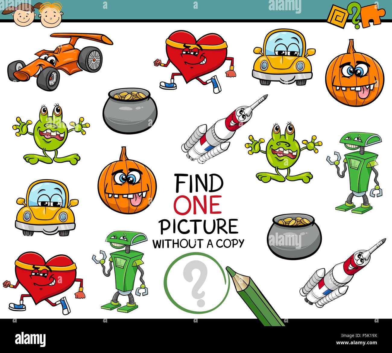 Cartoon Illustration of Finding Single Picture Educational Game for ...