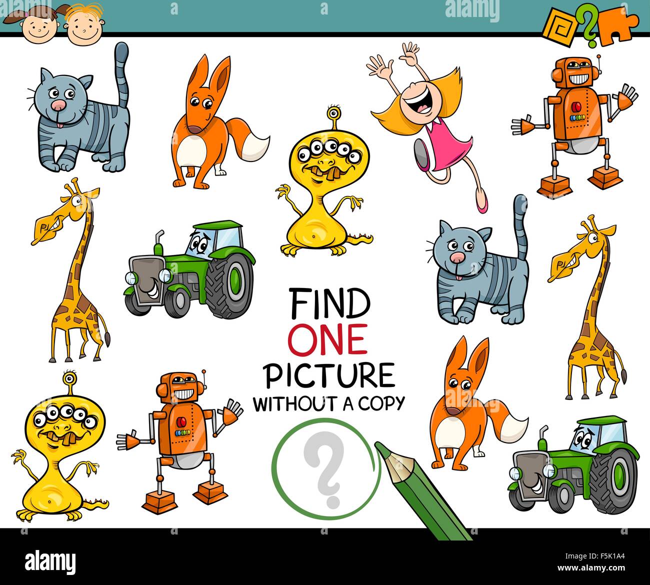 Cartoon Illustration of Looking for Single Picture Educational Task for ...