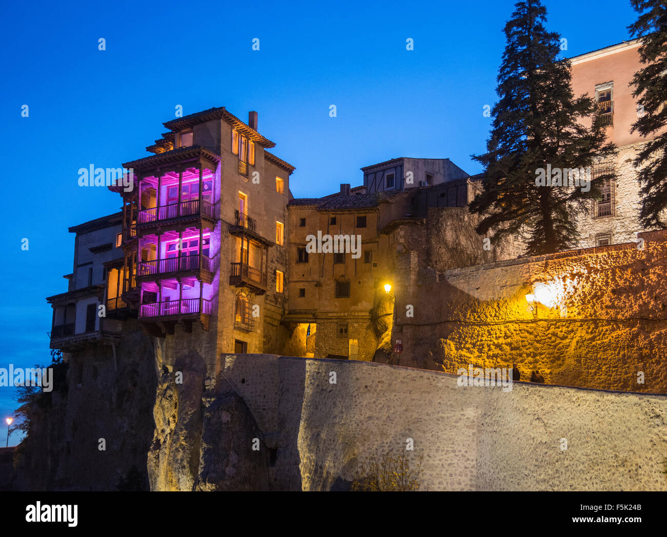 Looking up at the hanging houses at Cuenca, Castilla-la mancha, Central ...
