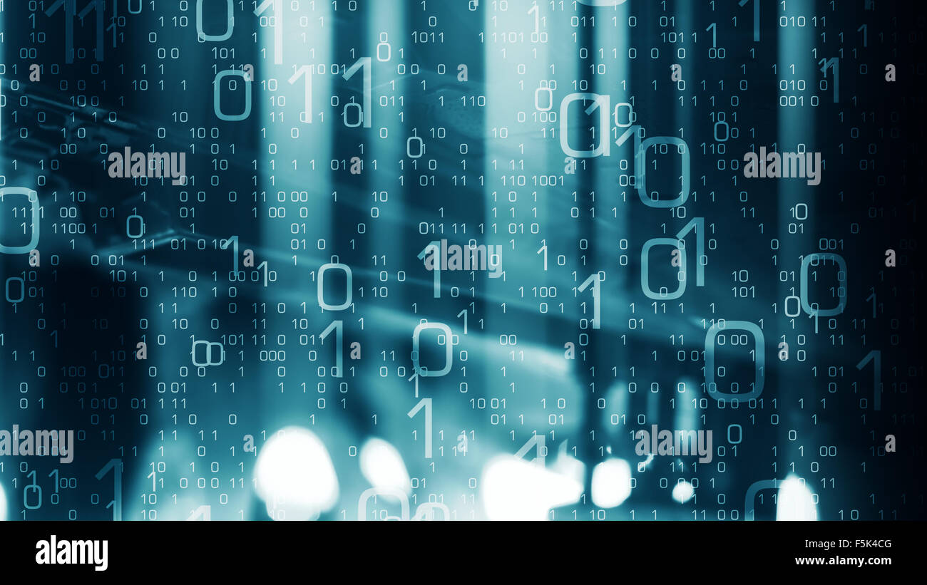 Binary code and technology lights background Stock Photo - Alamy