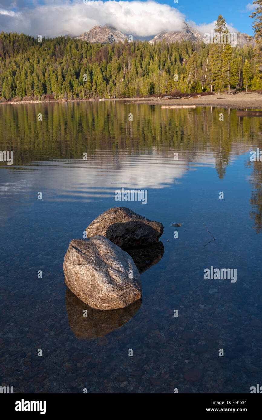 Rocks in shallow lake on sunny day Stock Photo - Alamy