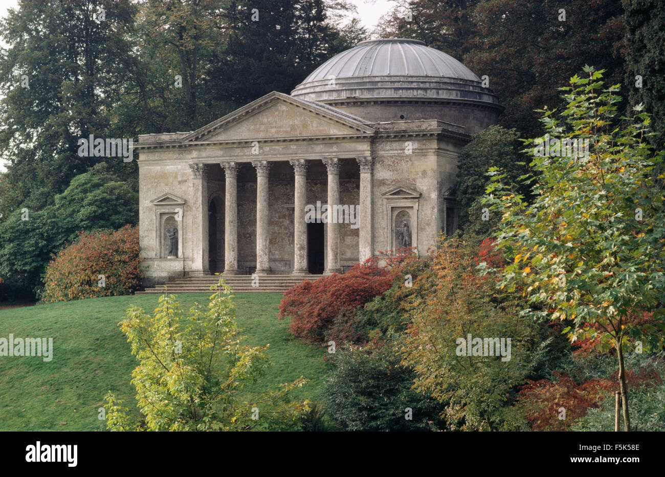 Classical stone pavilion in a large country garden in Autumn Stock ...