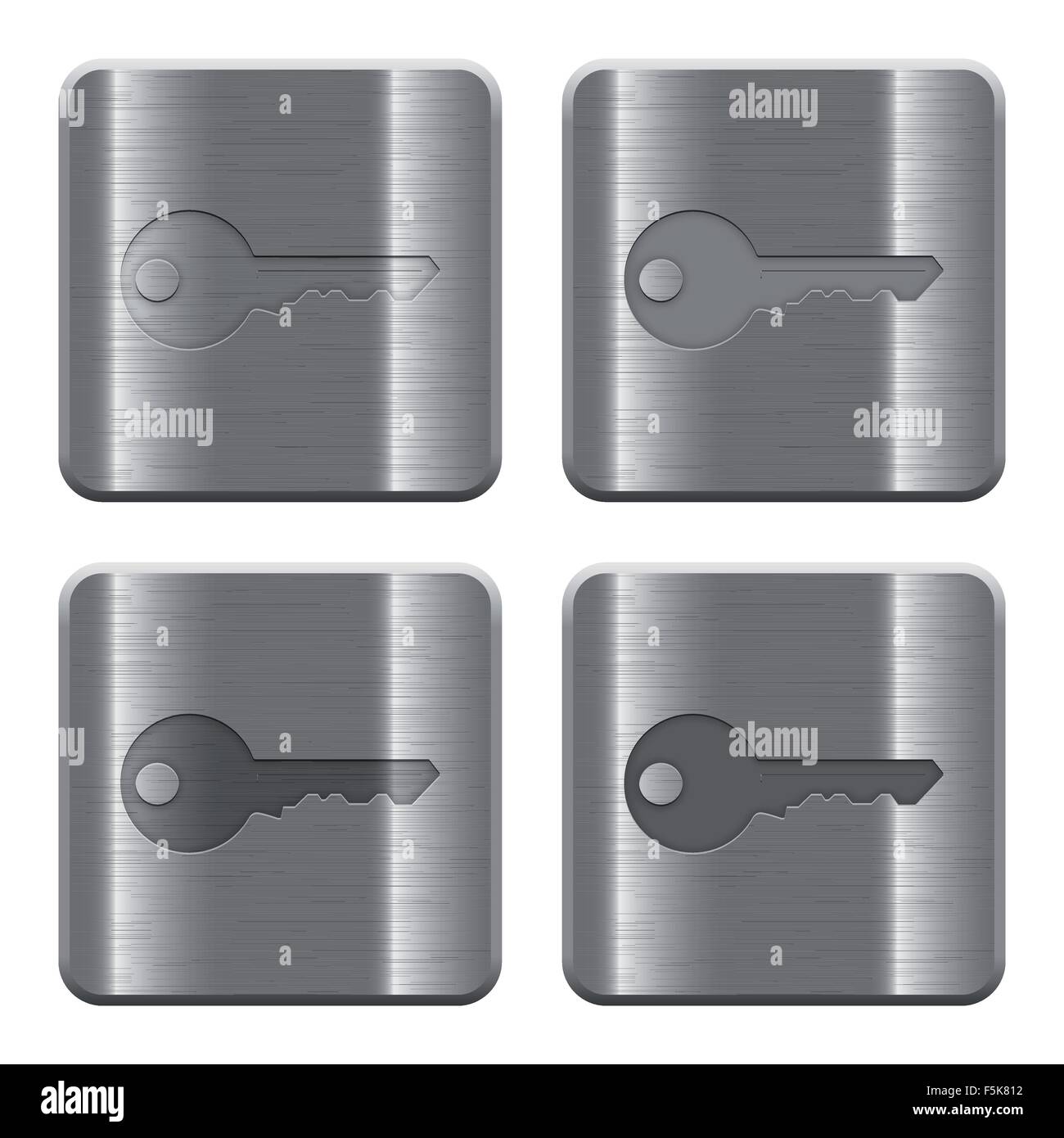 Set of Key buttons vector in brushed metal style. Arranged layer, color ...
