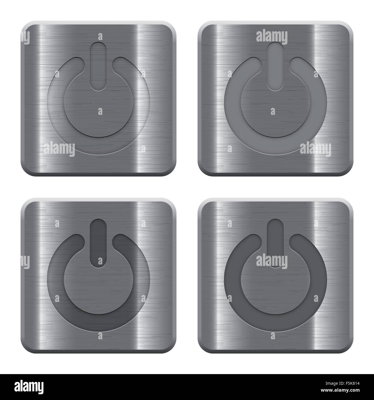 Set of Power off buttons vector in brushed metal style. Arranged layer ...