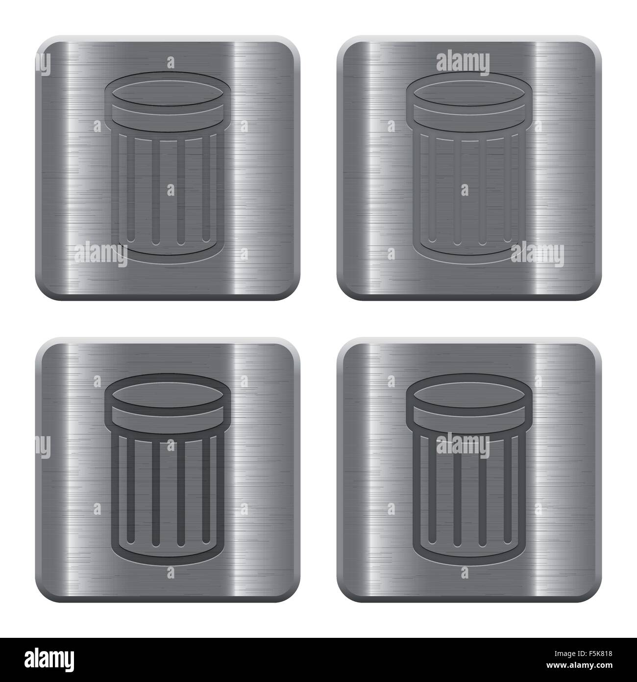 Set of trash buttons vector in brushed metal style. Arranged layer, color and graphic style ...