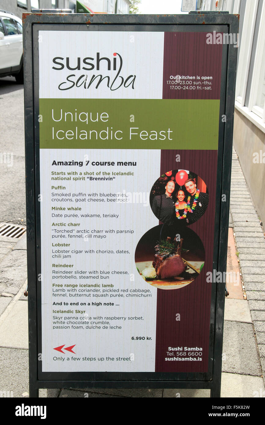 Menu board advertising Icelandic cuisine Stock Photo - Alamy