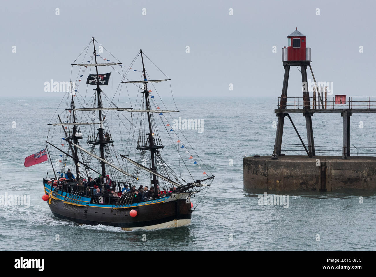 Bark Endeavour (replica of Captain Cook's Endeavour) with mast, rigging ...