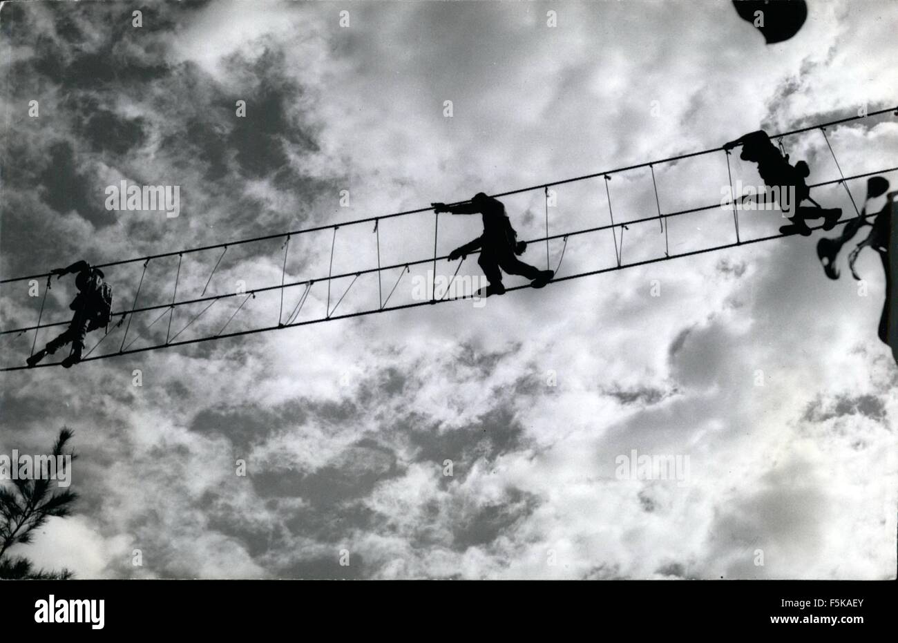 1968 - Like human spiders the troops traverse a ravine on the three ...