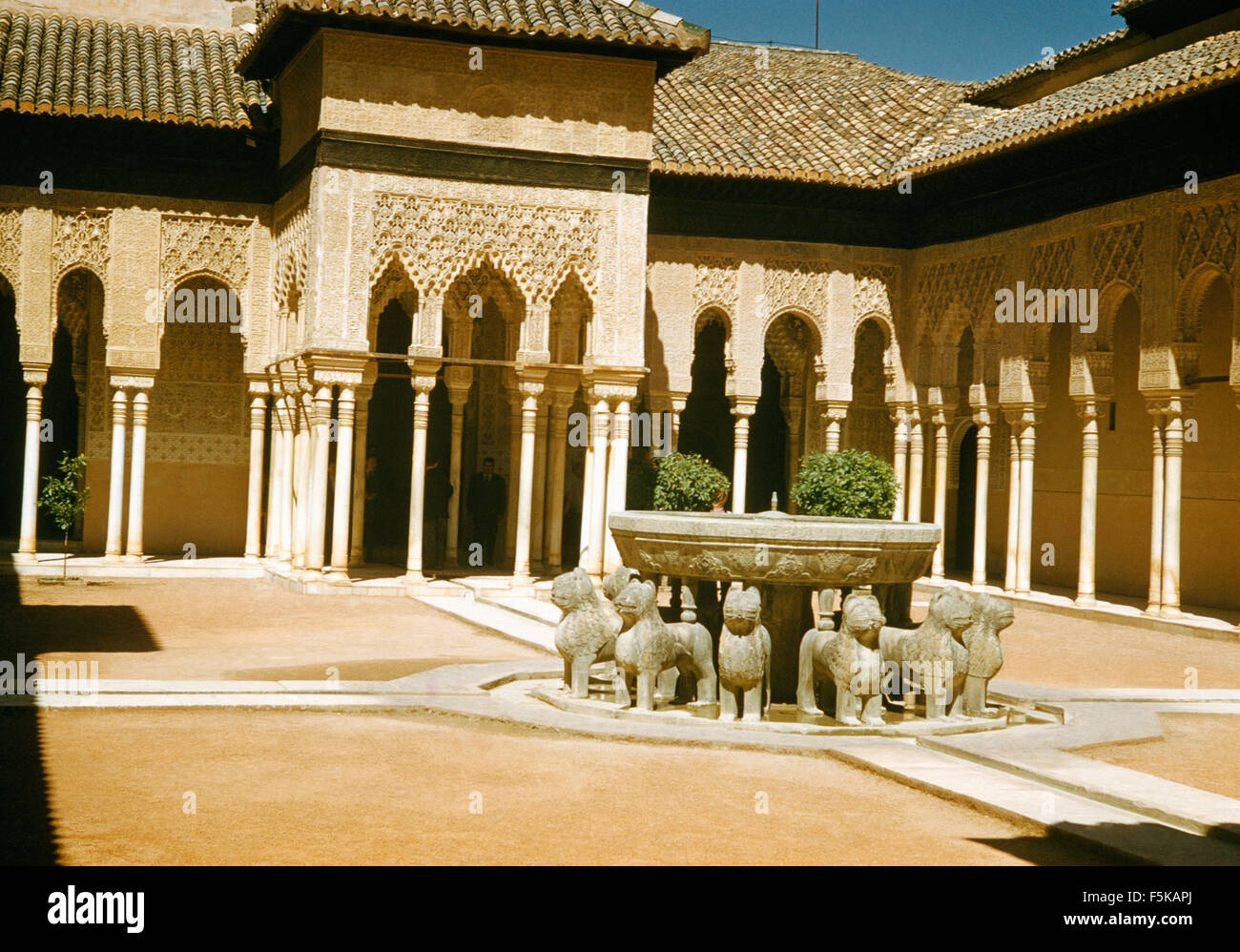 View of Nasrid dynasty Courtyard of the Lions in The Alhambra Palace in ...