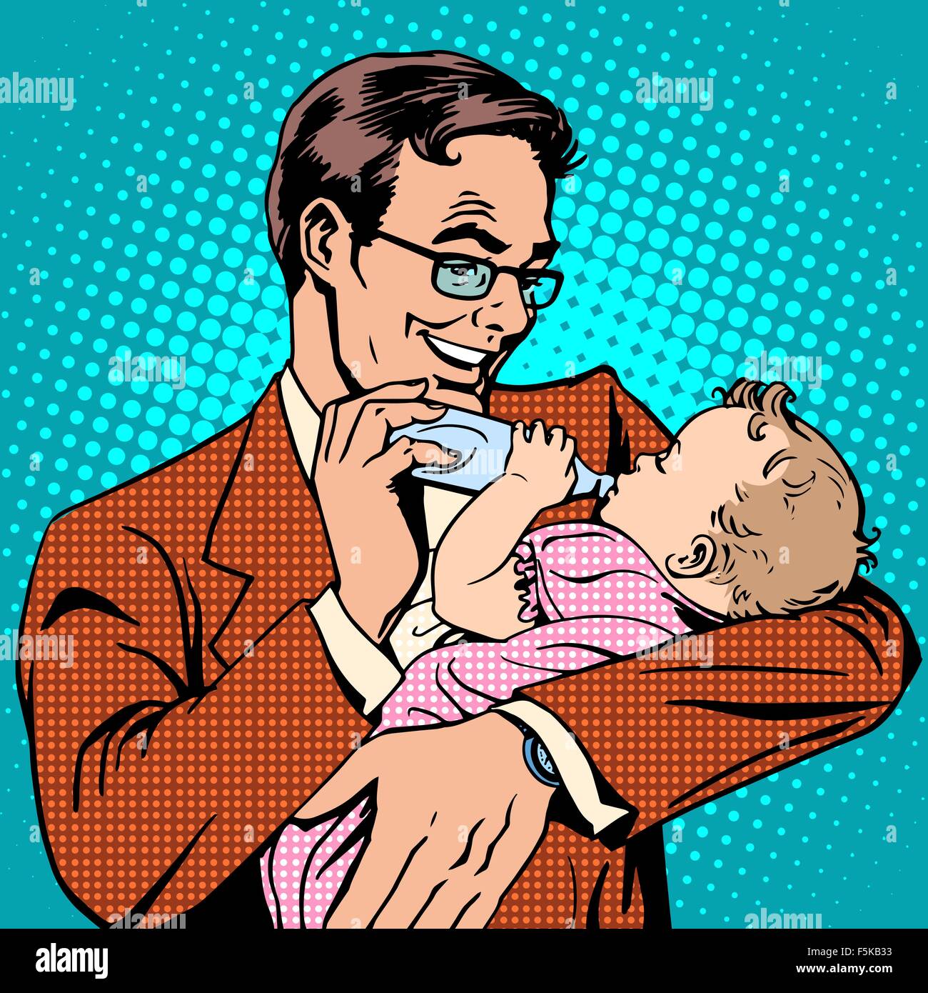 Happy father feeding newborn baby with milk Stock Vector Image & Art ...