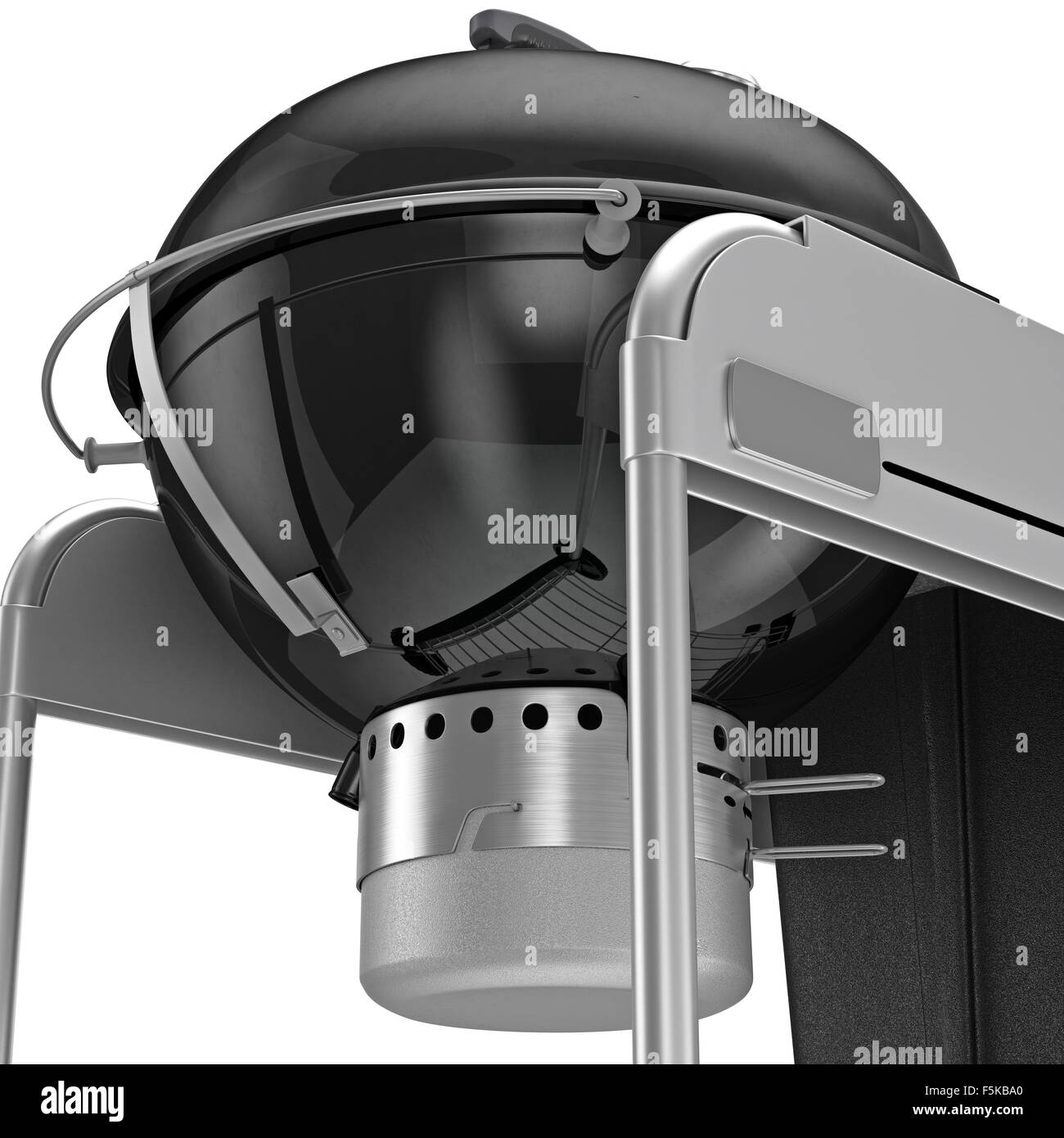 Charcoal Grill with metal boiler and blower system, close view Stock ...