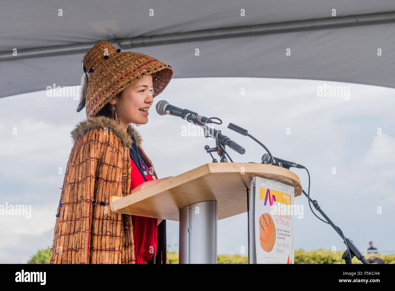 Coast Salish First nations activist singer, Ta’Kaiya Blaney, sings at ...