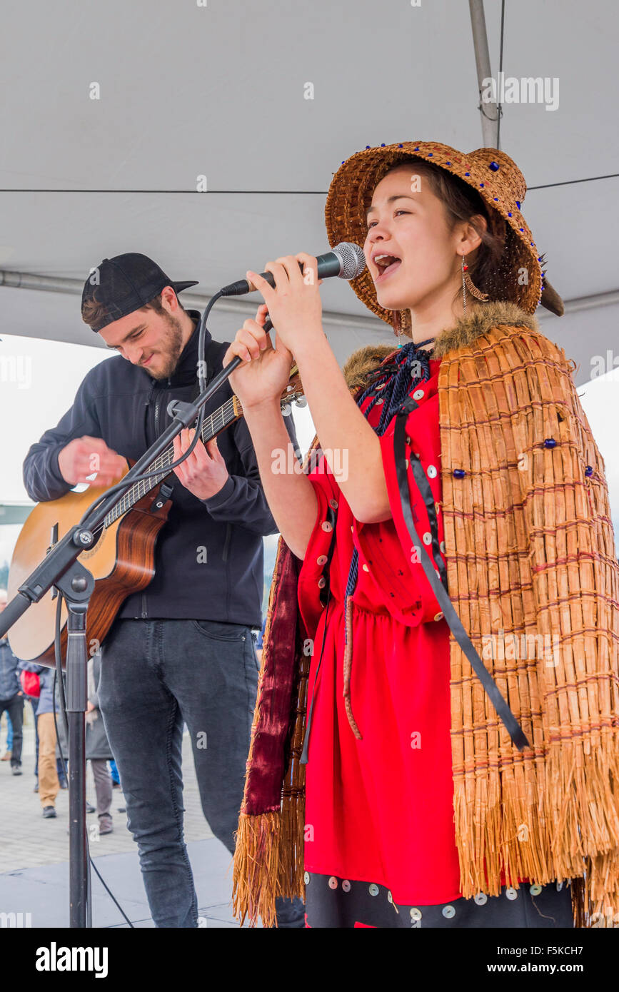 Coast Salish First nations activist singer, Ta’Kaiya Blaney, sings at ...