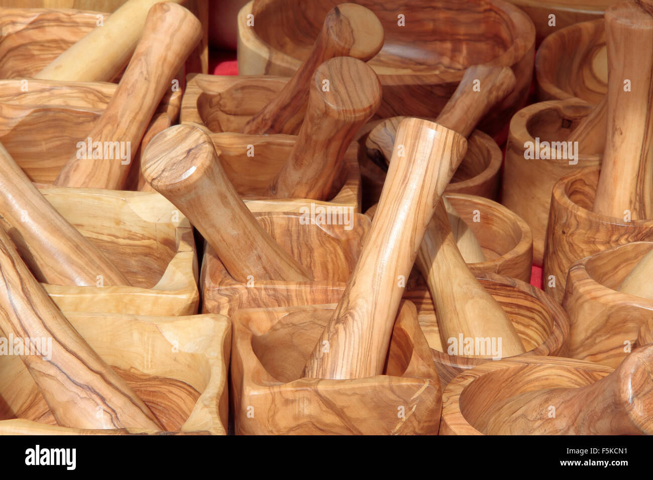 View of olive wood pestles and mortars hi-res stock photography and ...