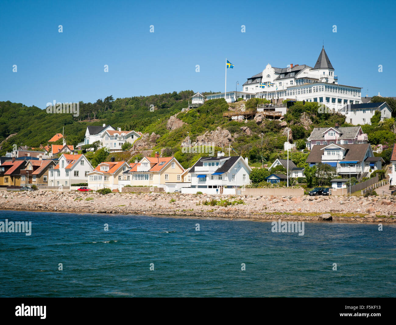 A view of the Grand Hôtel Mölle and the seaside resort town of Mölle ...