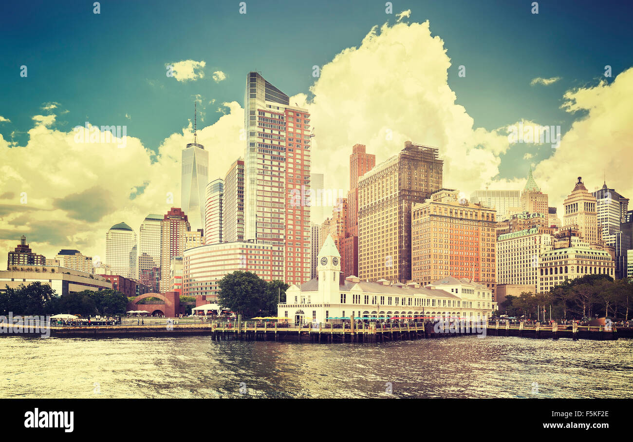 Vintage toned picture of New York waterfront, USA Stock Photo - Alamy