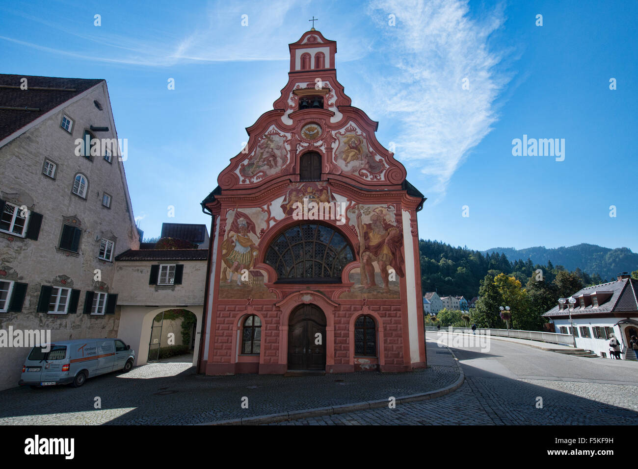 The colorfully painted Church of the Holy Spirit in Fussen, Germany ...