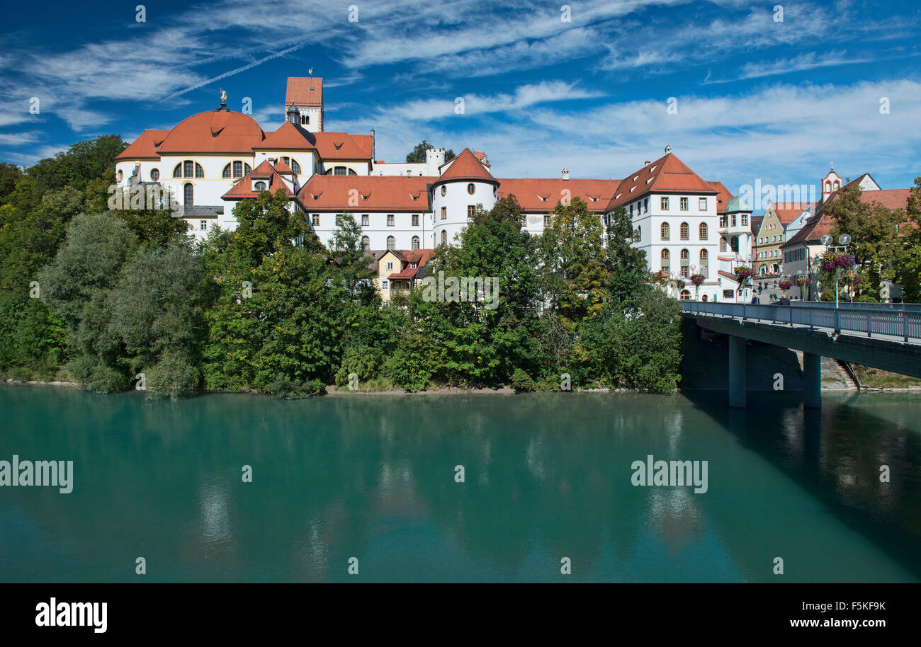 The Benedictine Abbey of St. Mang across the Lech River in Fussen ...