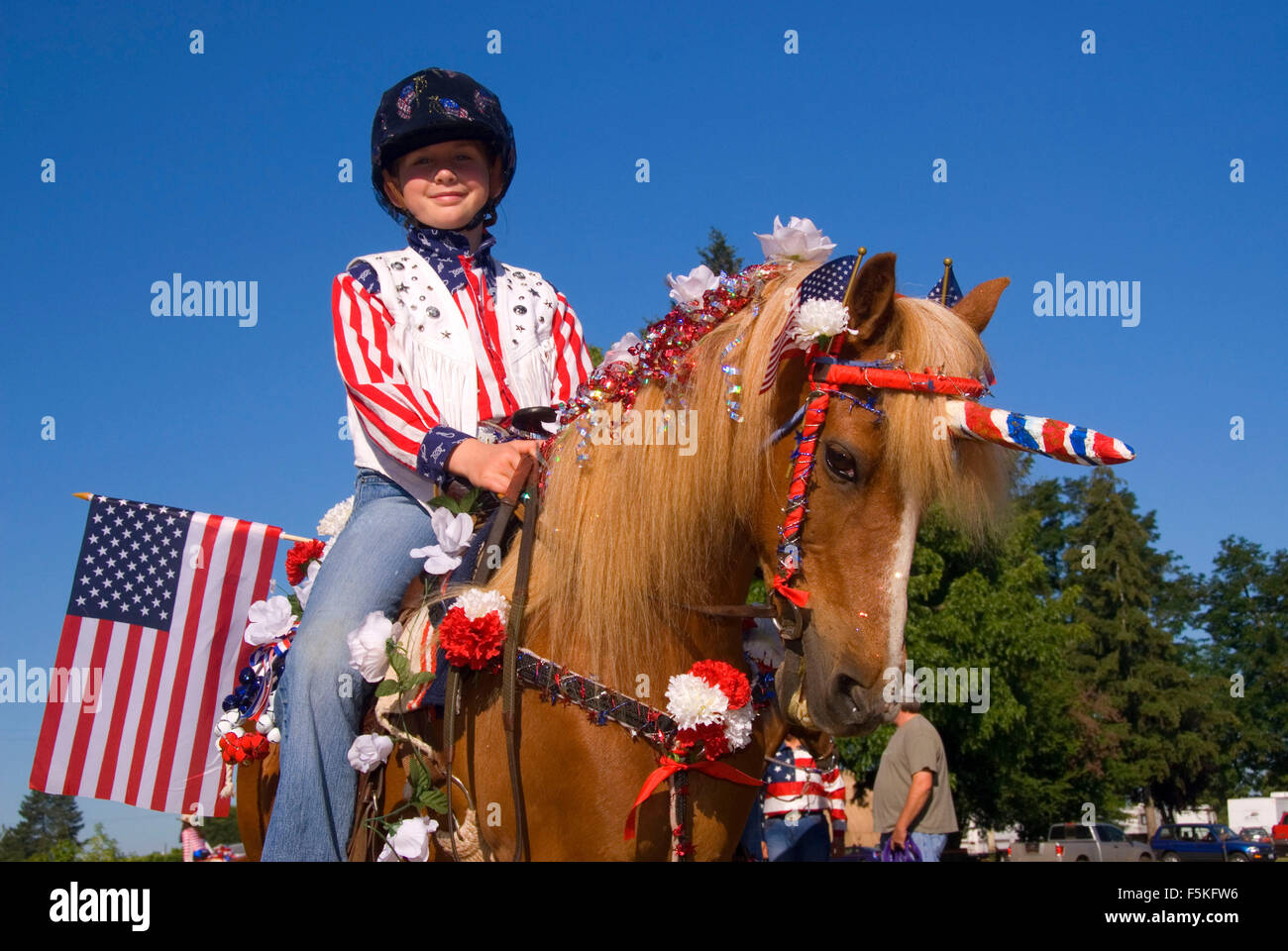 4th of July girl horse rider, St Paul Rodeo Parade, St Paul, Oregon ...