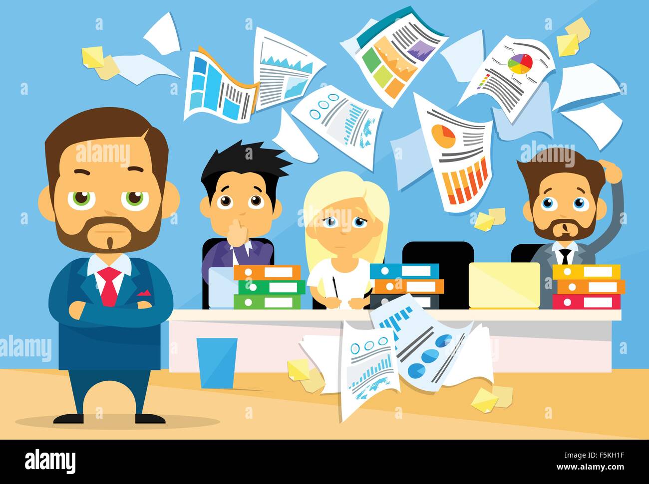 Business People Conflict Problem, Boss Team Working Throw Papers Stock ...