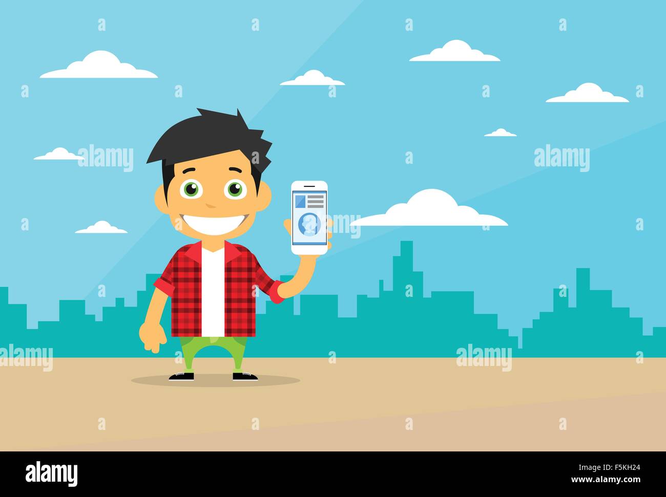 Cartoon Casual Man Character Using Cell Smart Phone Stock Vector Image ...