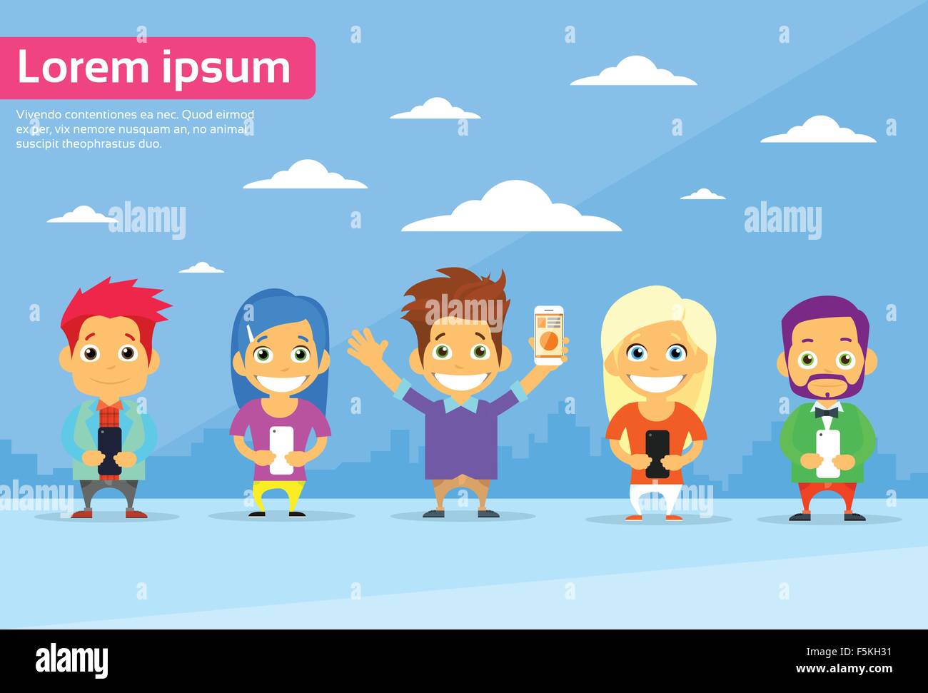 Cartoon Man and Woman People Group Use Smart Phones Stock Vector Image ...