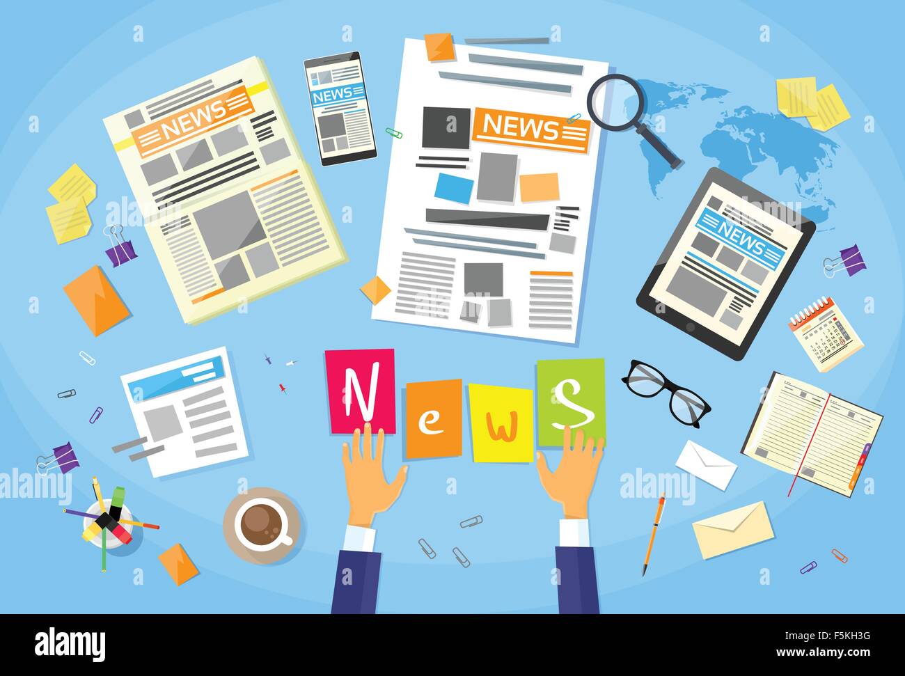 News Editor Desk Workspace, Concept Making Newspaper Creating Article ...