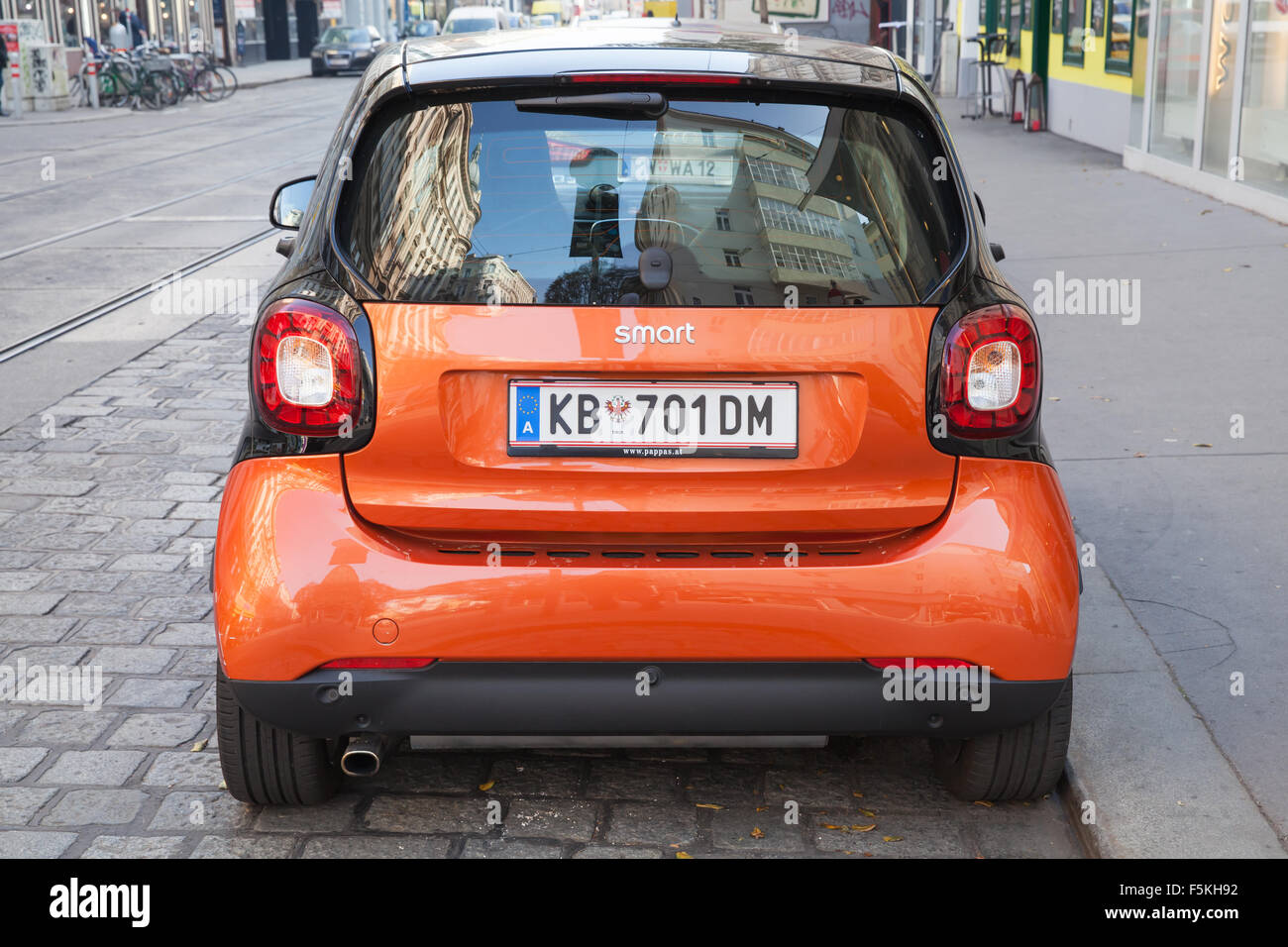 Vienna, Austria - November 4, 2015: Bright red Smart Fortwo W453 car ...