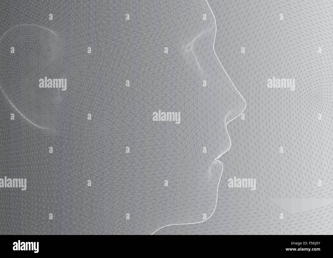 conceptual 3D wire frame human male head isolated on white background ...