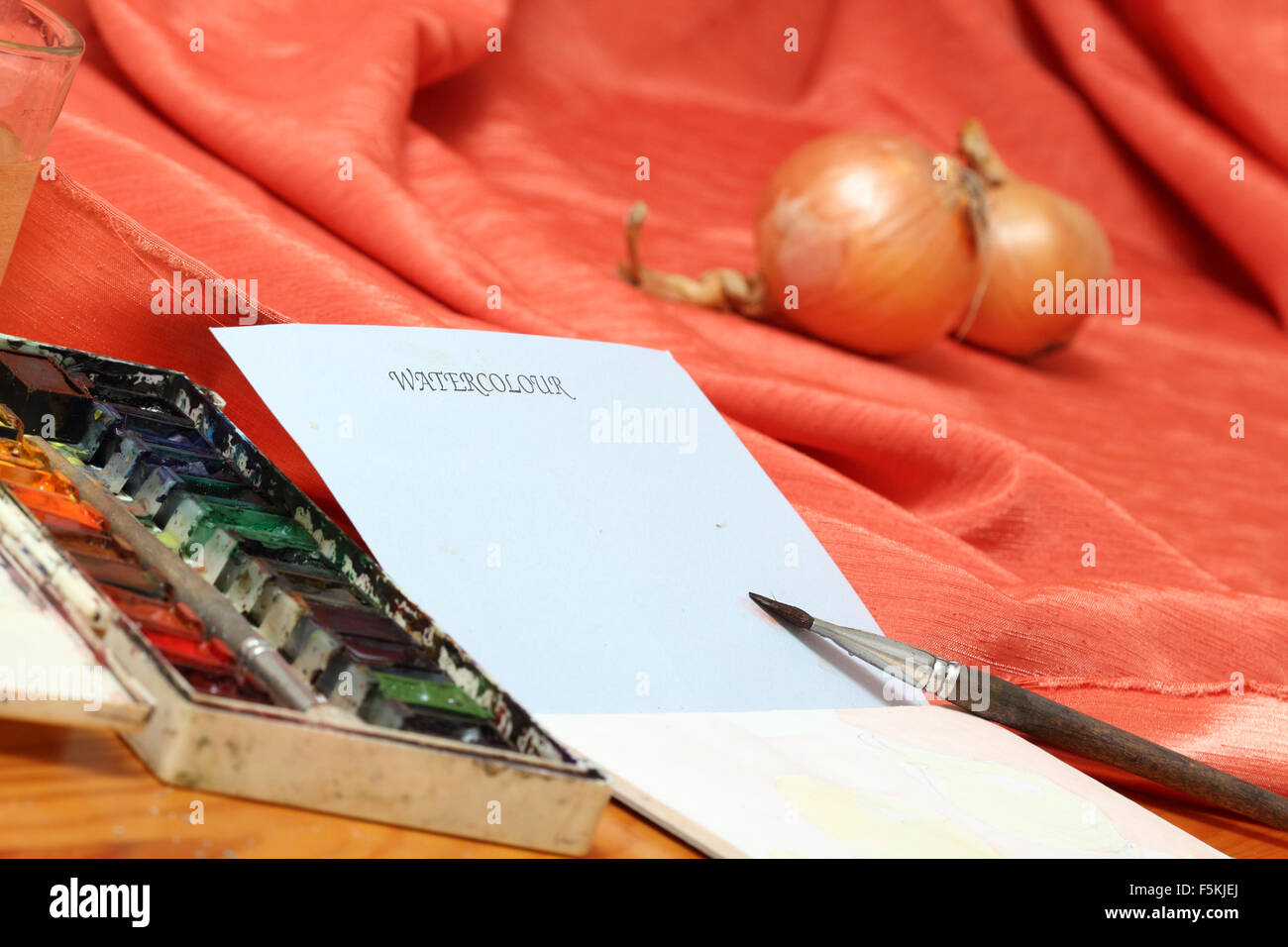 Still Life Table Setting for making watercolor painting of onion (focus ...