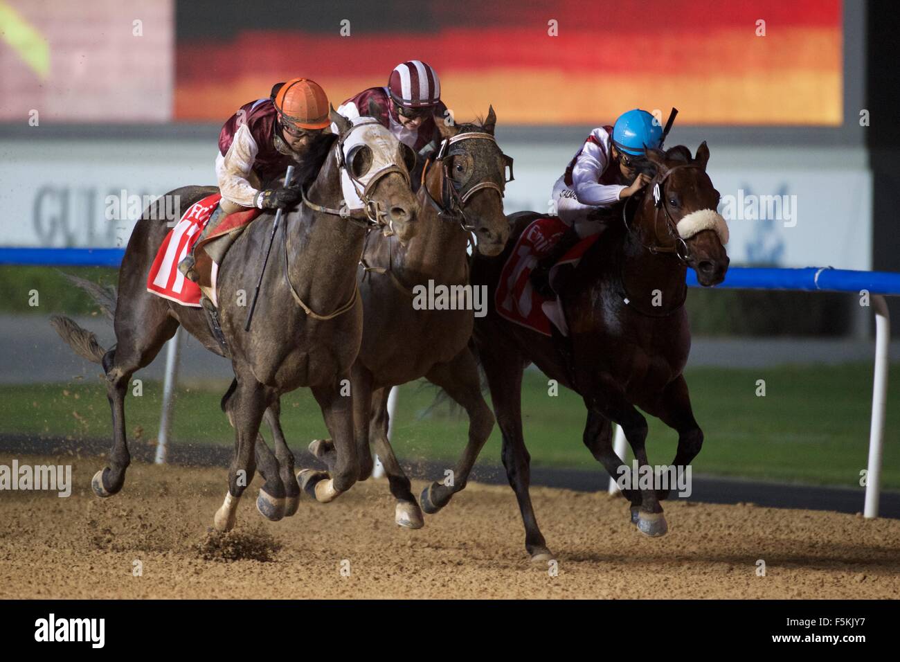 Meydan racecourse, UAE. 5th November, 2015. Street Act comes up the ...