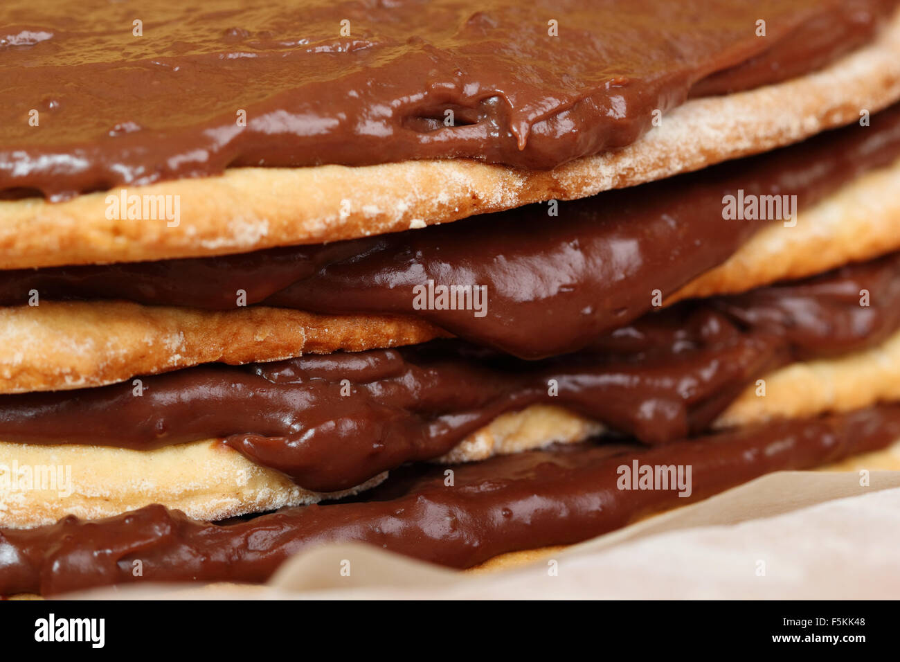 Stacking cake pastry layer. Making Hungarian Cake. Series Stock Photo ...