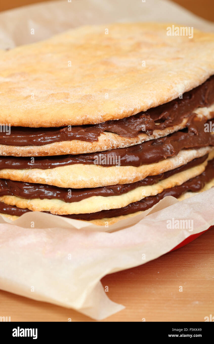 Stacking cake pastry layer. Making Hungarian Cake. Series Stock Photo ...