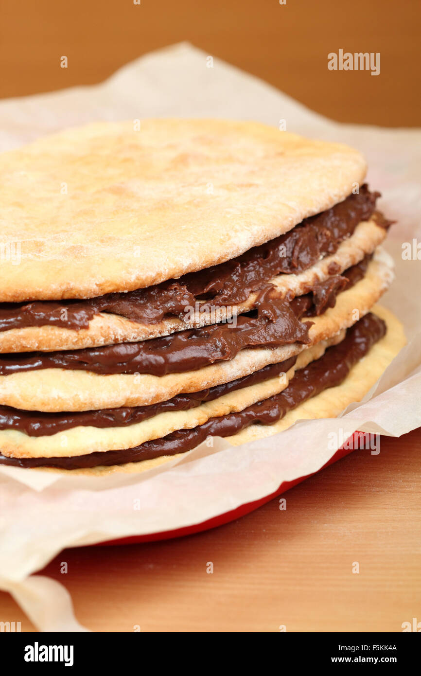 Stacking cake pastry layer. Making Hungarian Cake. Series Stock Photo ...