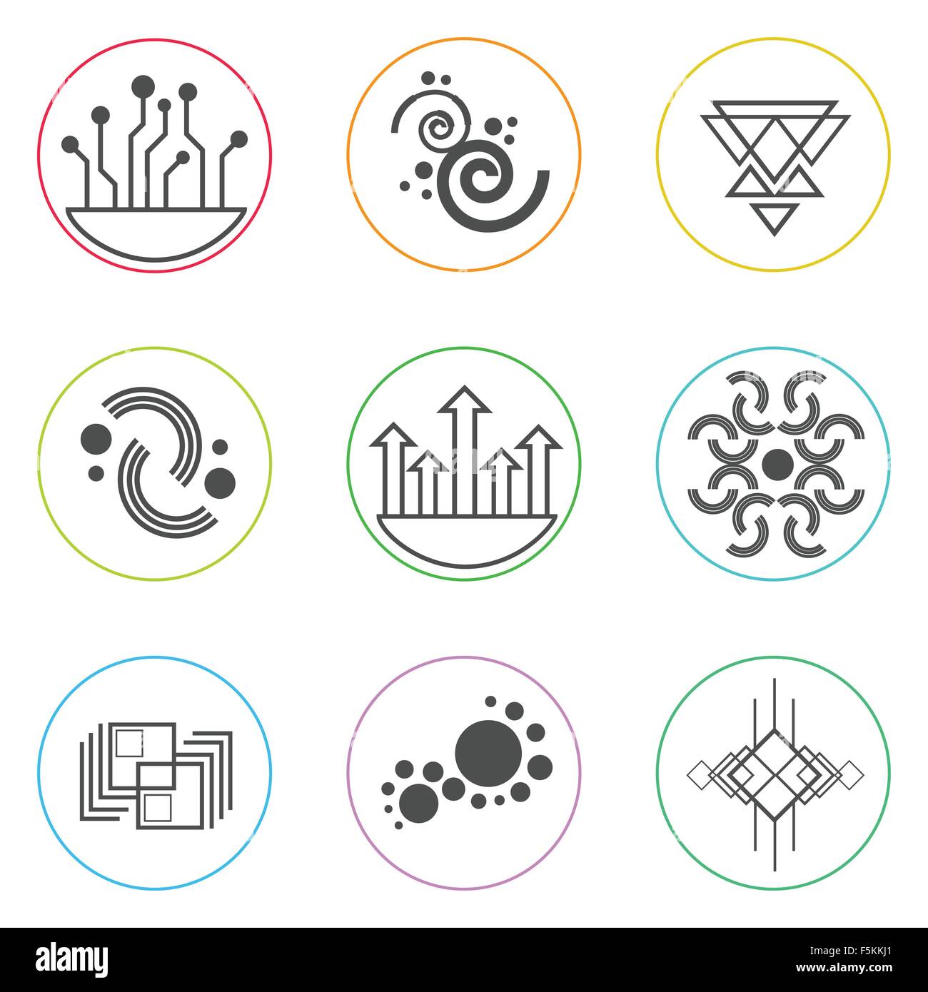 Abstract Logo Icons Set Thin Line Simple Colorful Collection Stock ...