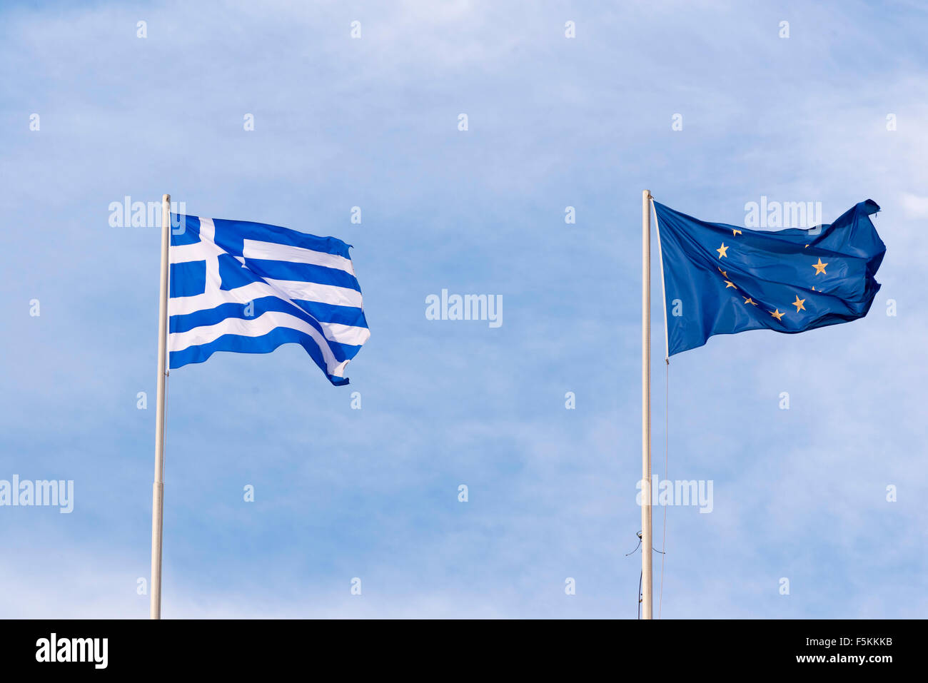 Greek flag and European Union flag Stock Photo - Alamy