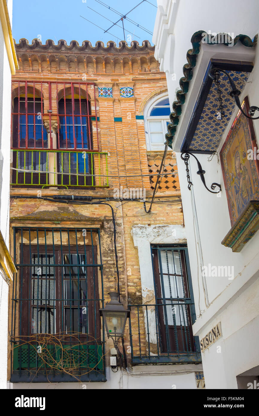 beautiful streets full of typical color of the Andalusian city of ...