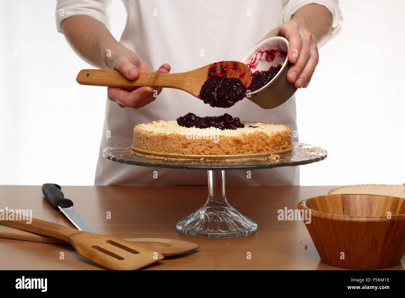 Filling Jam and Stacking Layers. Making Victoria Sponge Cake. Series ...