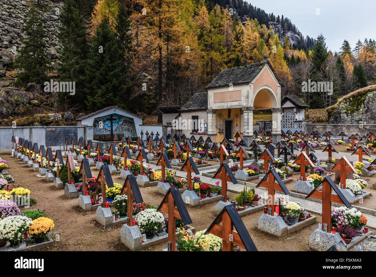 Italy Piedmont Val Formazza Chiesa Ancient Walser cemetery Stock Photo ...