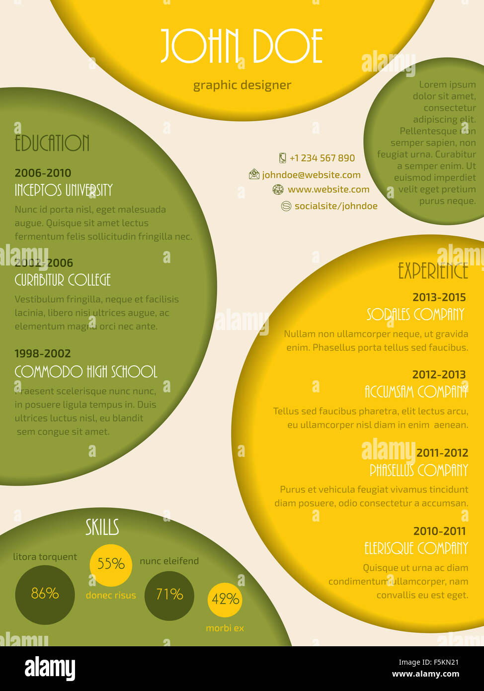 Colorful modern resume cv curriculum vitae template design Stock Photo ...