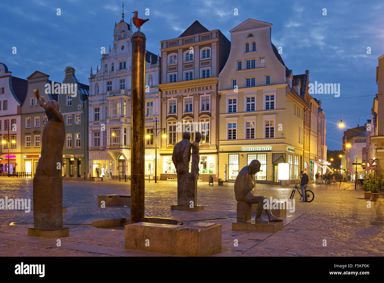 New Market Square with Neptune Fountain in Rostock, Germany Stock Photo ...