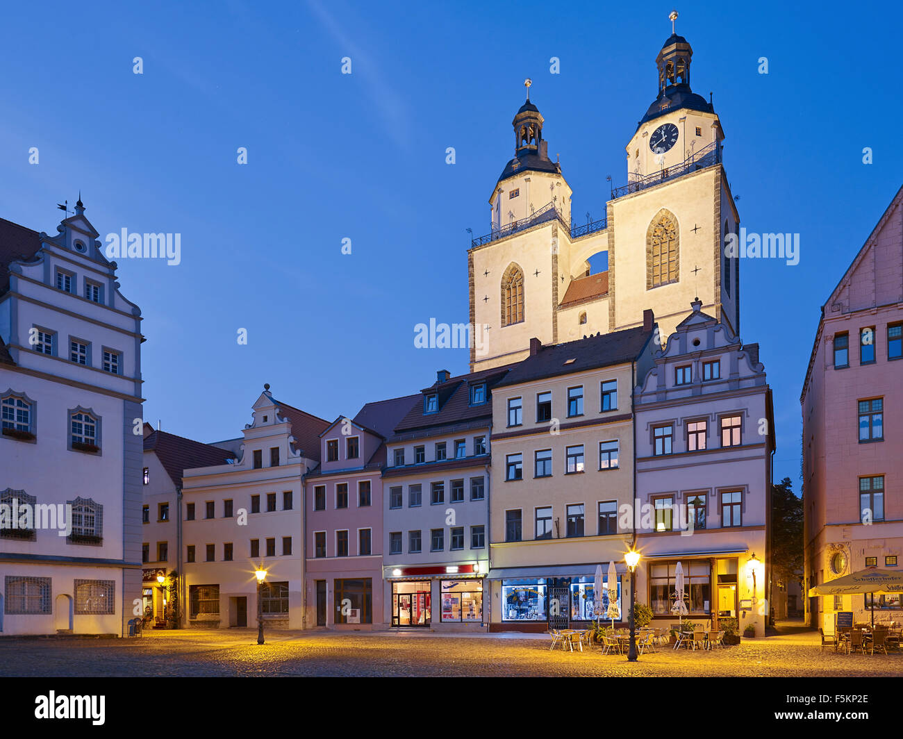 Market with City Hall and St. Mary's Church in Wittenberg, Germany ...